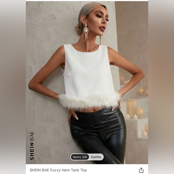 SHEIN | Tops | Nwt Shein Bae Fuzzy Hem White Top | Poshmark
